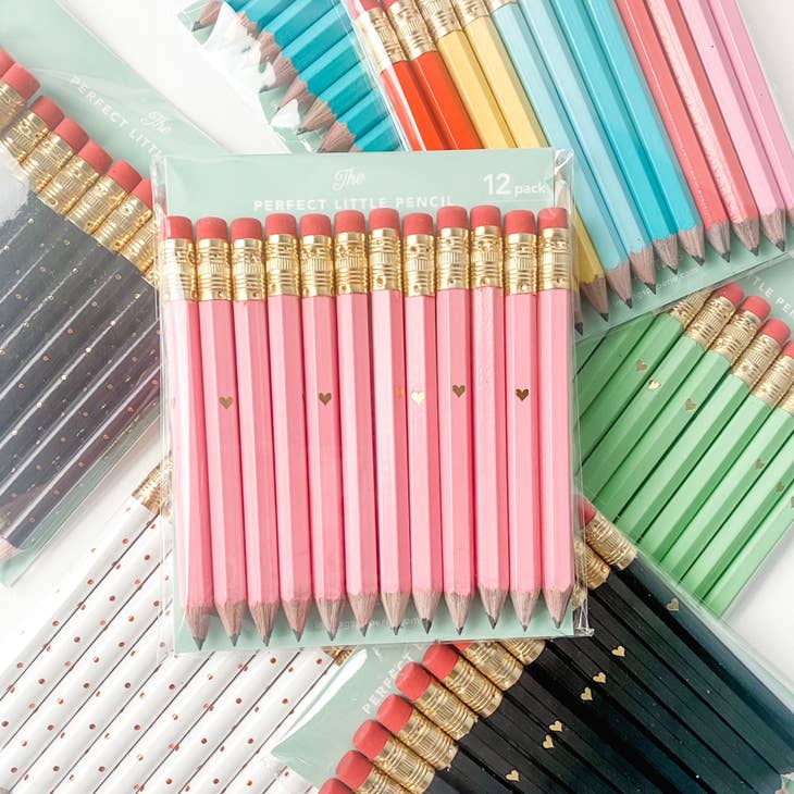Gold Heart Mini Pencils - Pink 12pk S3067 | Pretty Day