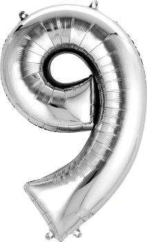 Silver Number 9 Jumbo Foil Balloon S1045 | Pretty Day