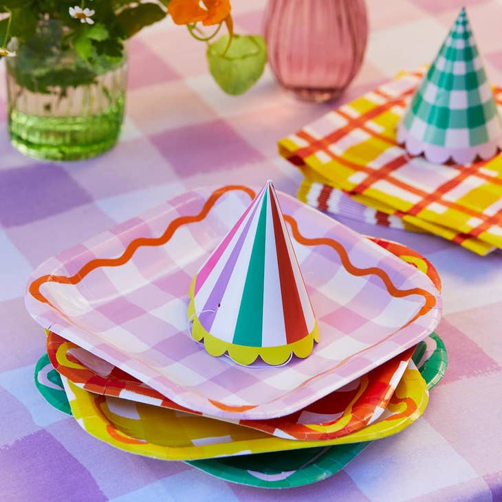 Multi-Colored Gingham Square Paper Plates - 12 Pack S9361 | Pretty Day